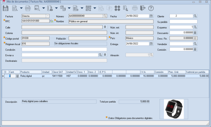 Factura para cliente mostrador – SAE